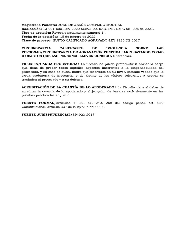 Revocación parcial en caso de hurto agravado | PDF | Apelación | Robo