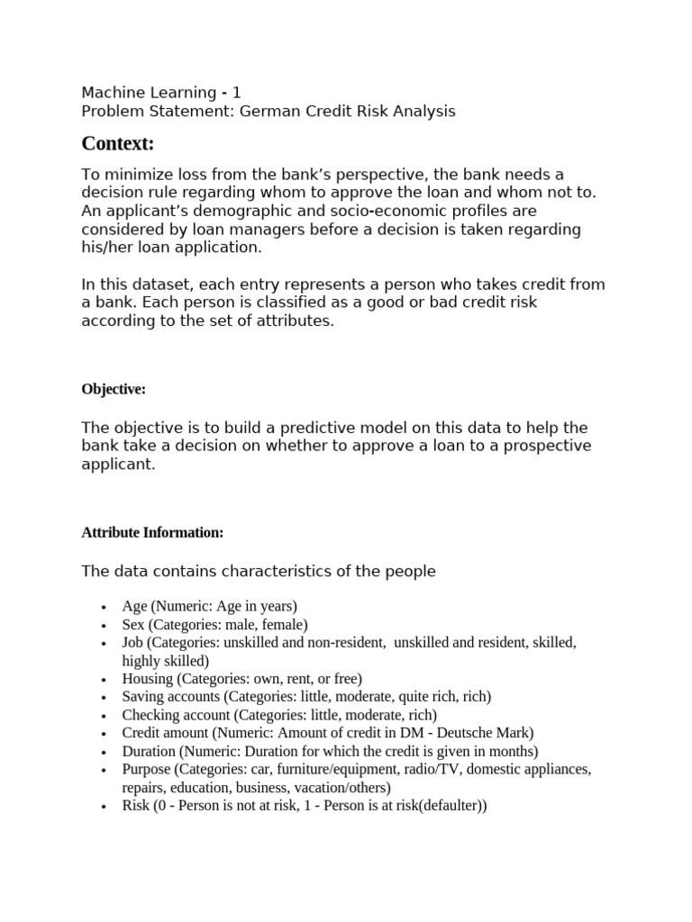 German Credit Risk Analysis | PDF