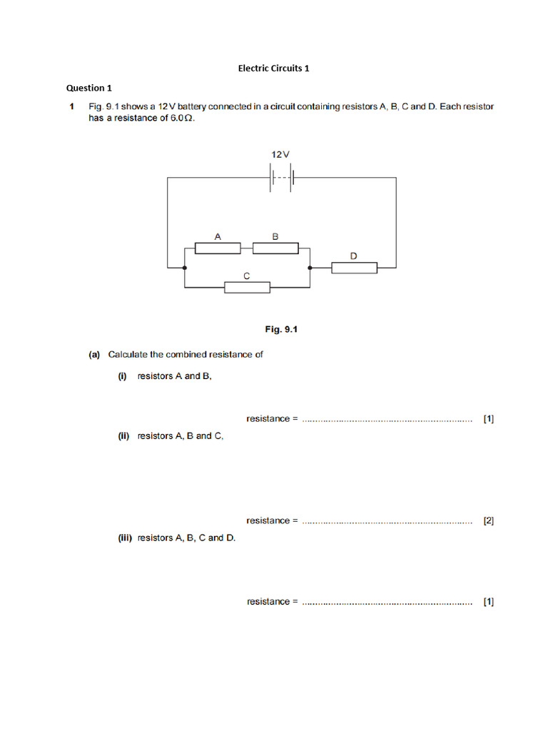 Electric Circuit Worksheet 1 | PDF