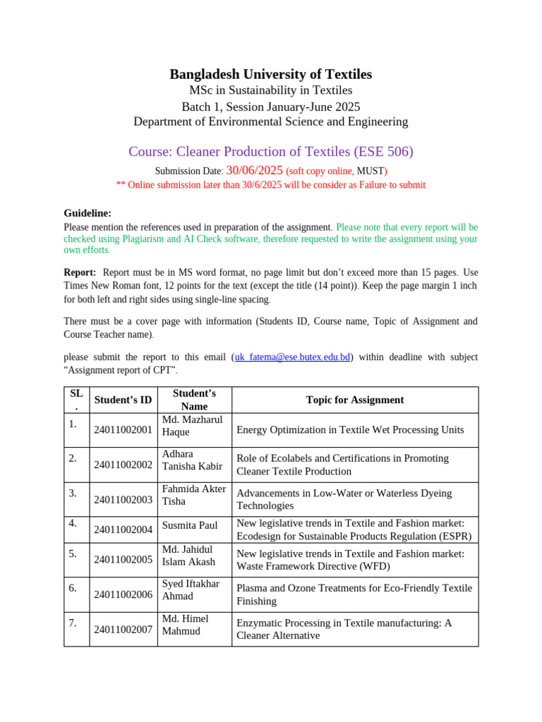CPT Assignment June 2025 | PDF | Textiles | Economy And The Environment