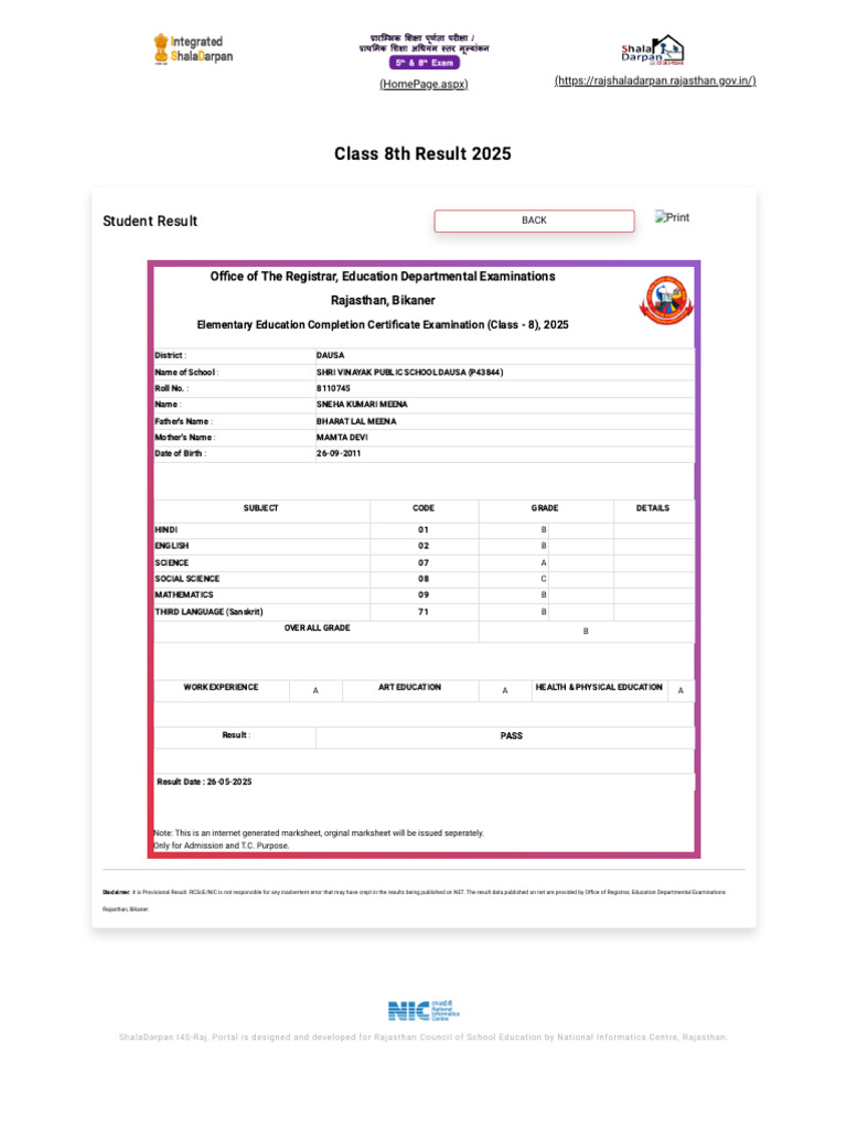 Rajshaladarpan - Rajasthan.gov - in Class5th 8thexam Home Result - Aspx | PDF