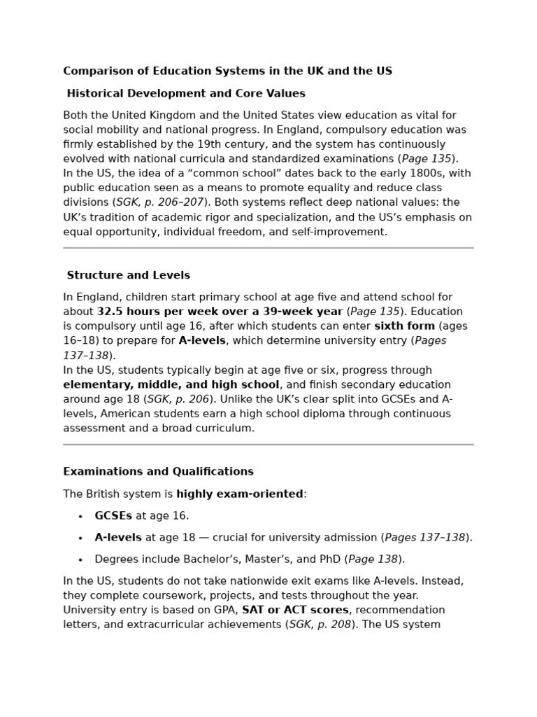 UK vs US Education System Comparison | PDF | Curriculum | Sat