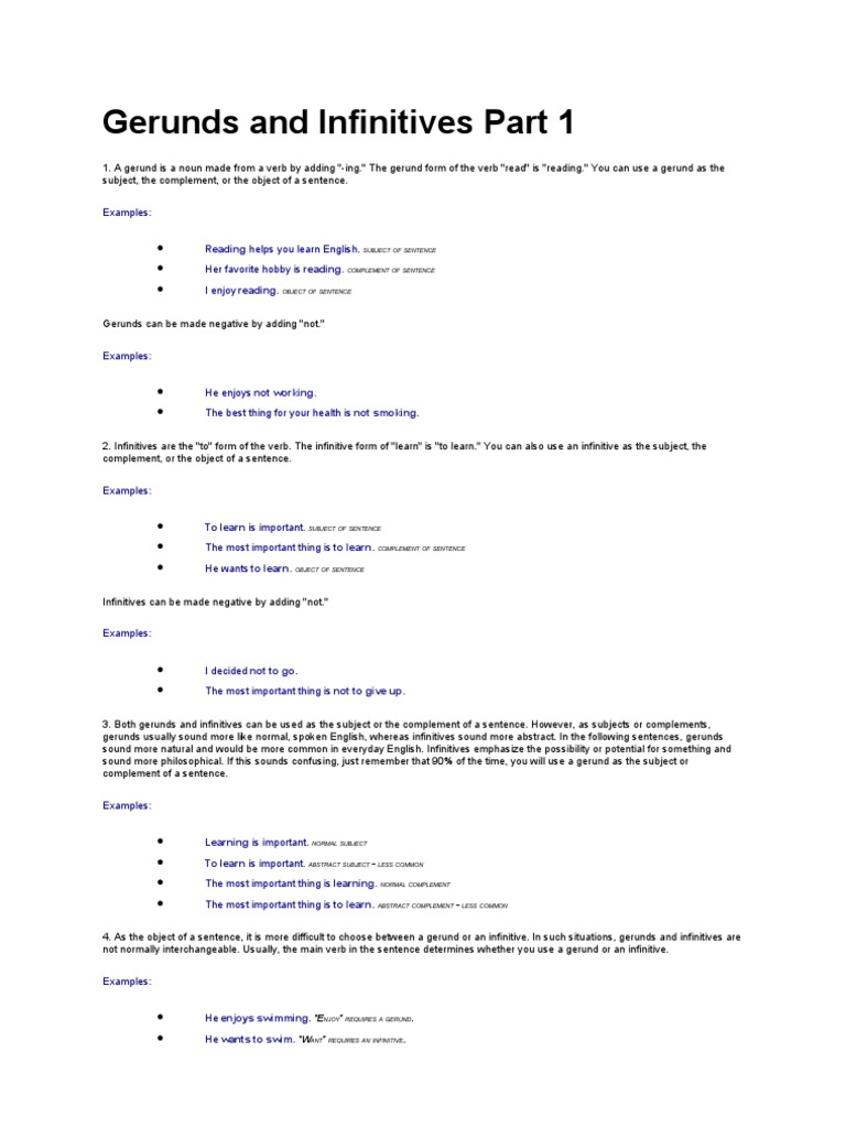 Gerunds and Infinitives Part 1 | PDF | Verb | Subject (Grammar)