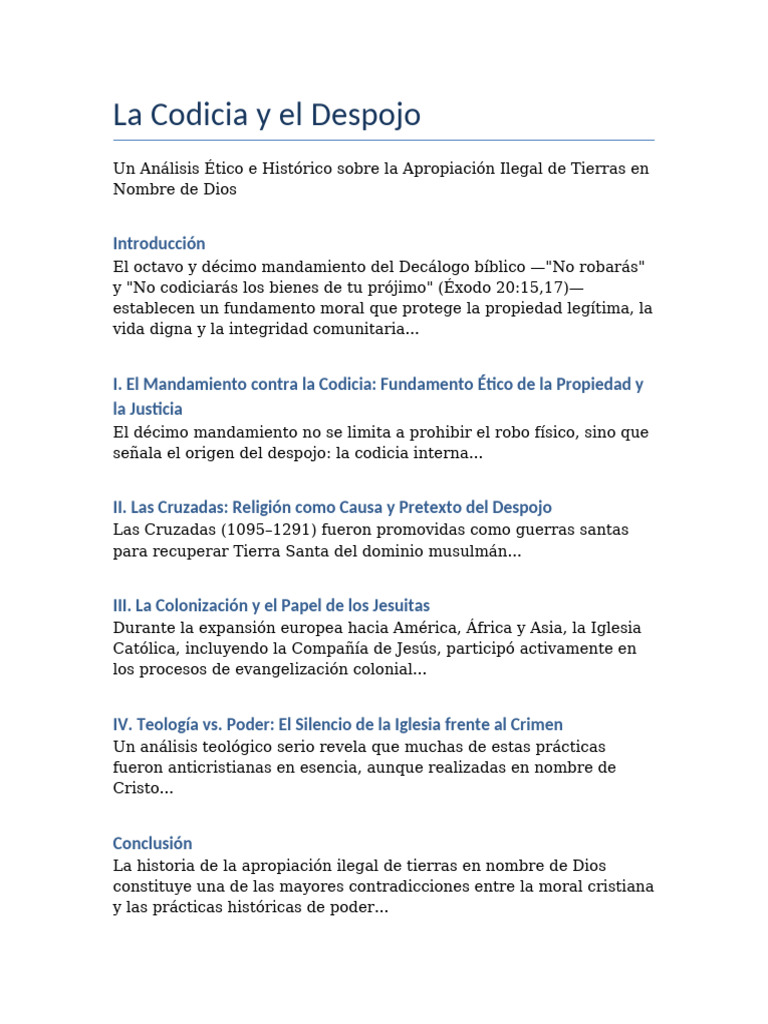 La Codicia y El Despojo Ensayo | PDF