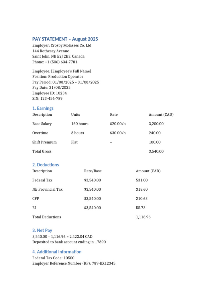 August 2025 Pay Statement Summary | PDF