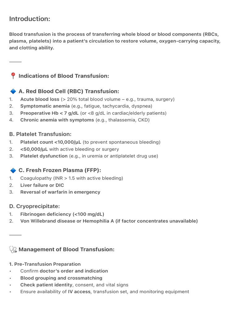 Indications of Blood Transfusion | PDF