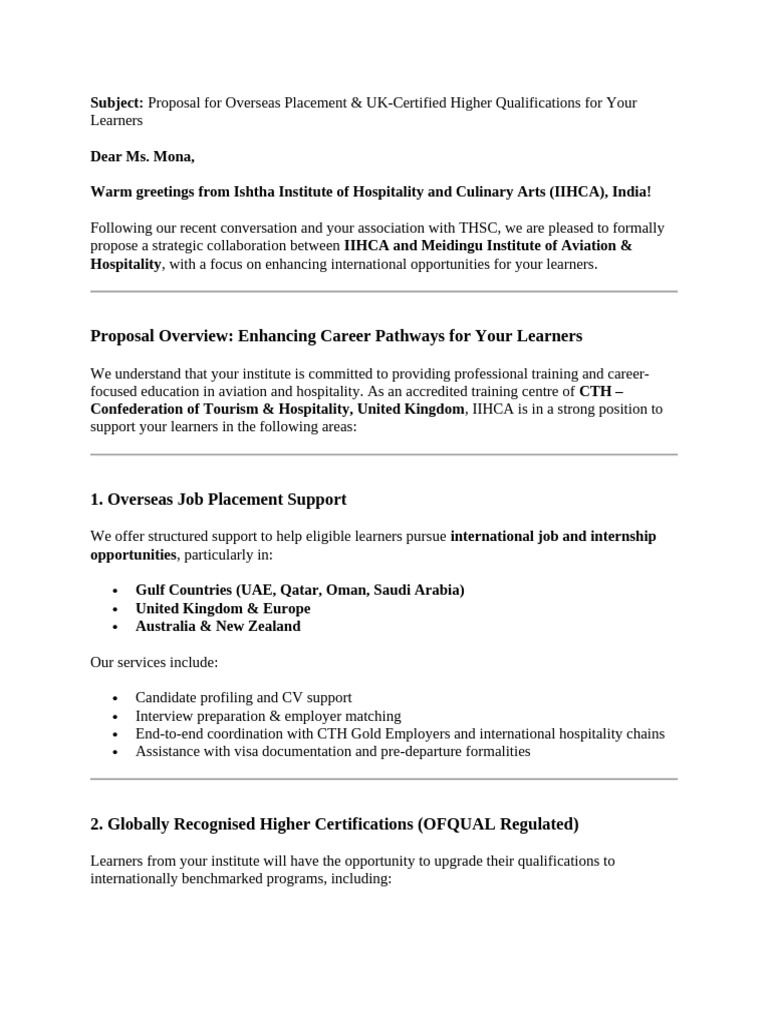Proposal For Overseas Placement & UK-Certified Higher Qualifications ...