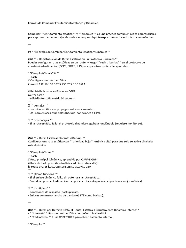 Formas de Combinar Enrutamiento Estático y Dinámic | PDF | Enrutador (Computación) | Protocolos ...