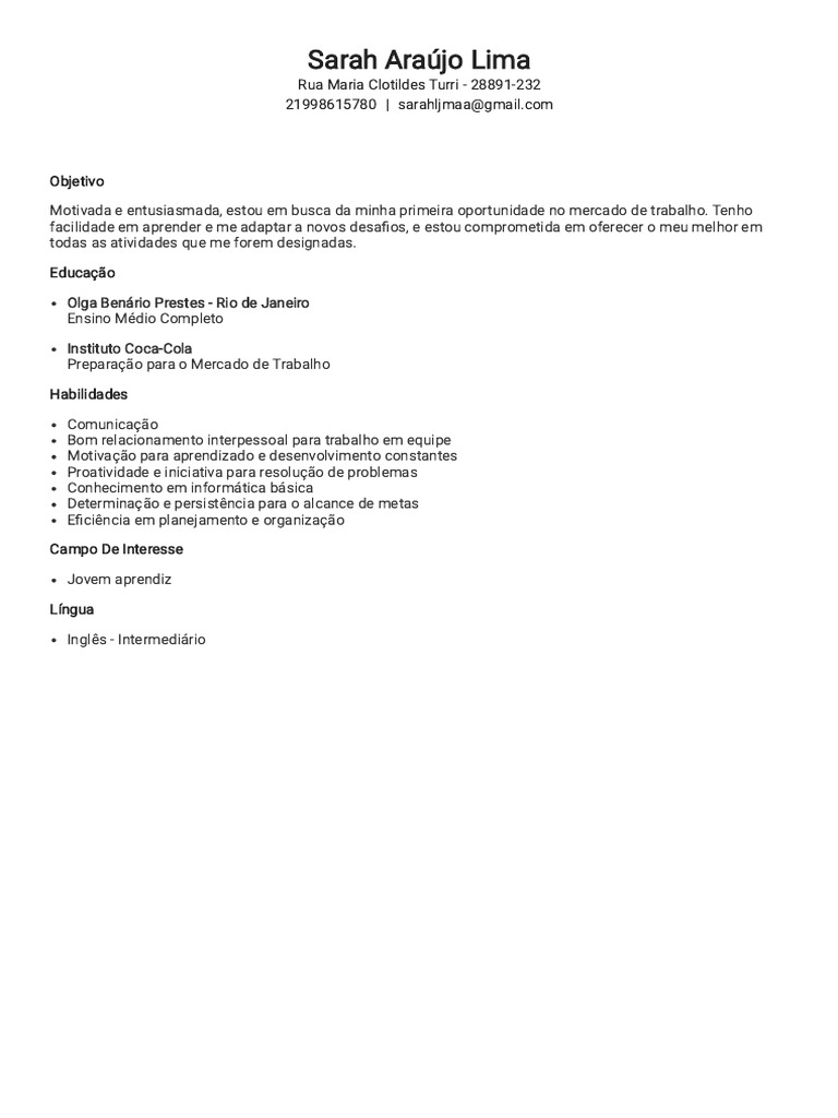 CV - Sarah Araújo Lima | PDF