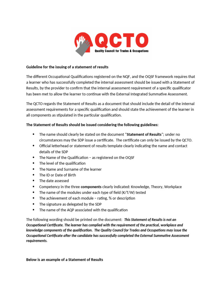 Statement of Results (Sor) Template and Guidelines | PDF | Occupational ...
