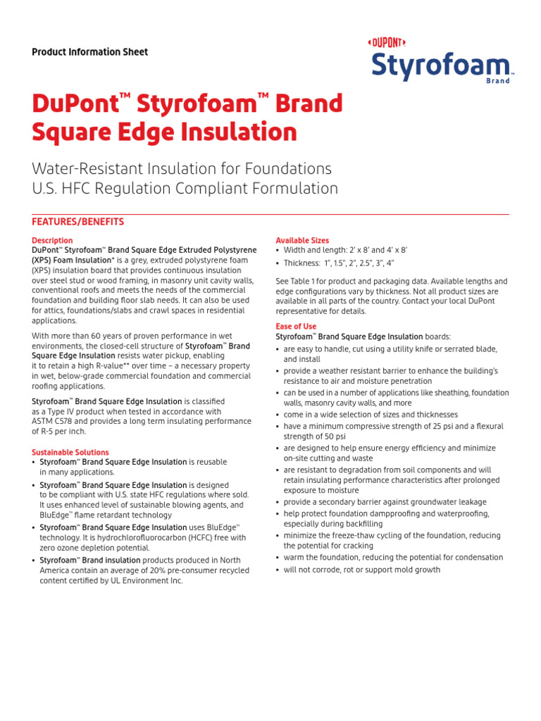 Styrofoam Brand Square Edge Pis 43 D100047 EnUS | PDF | Polystyrene ...