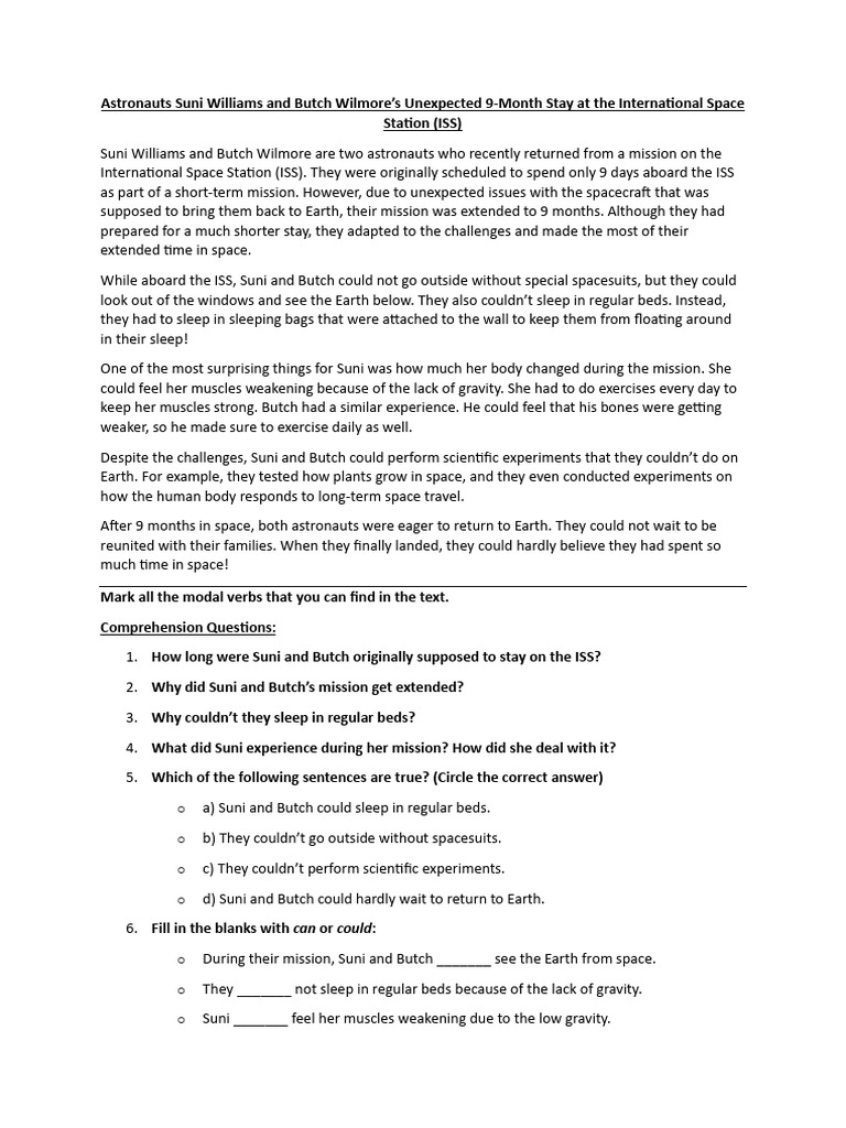 Reading Comprehension The Extended Stay On The ISS | PDF ...