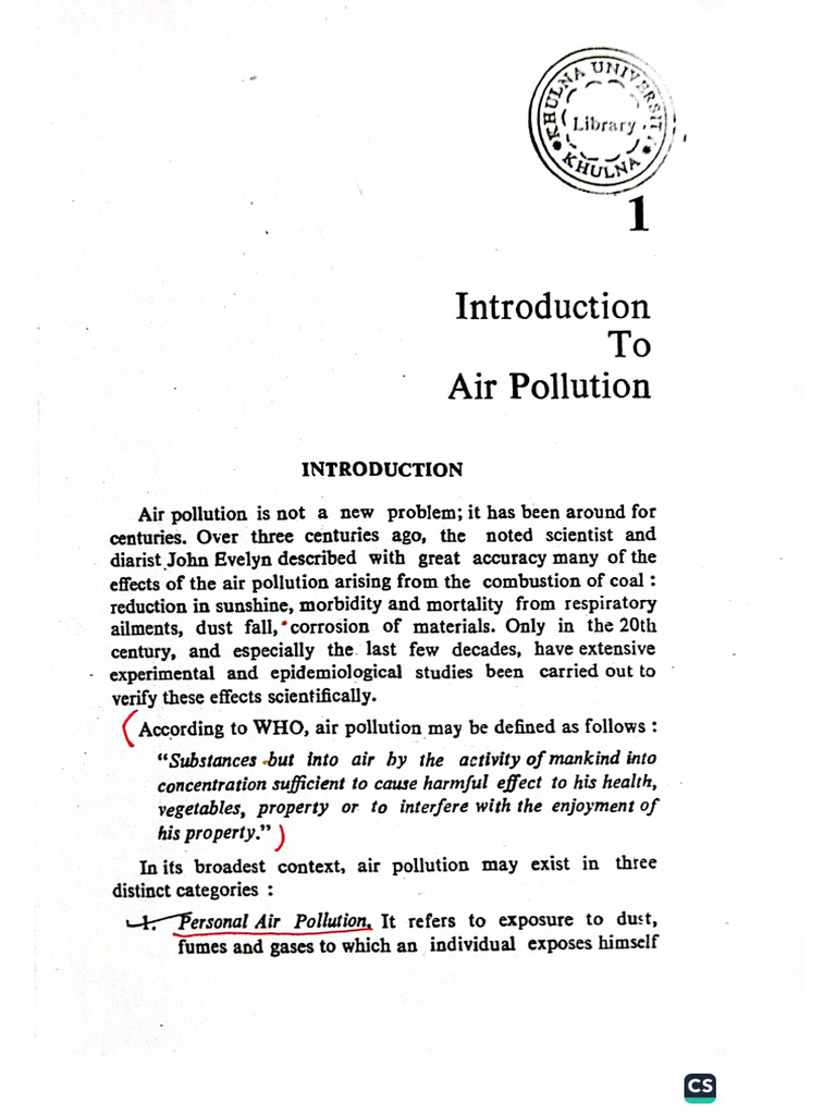 Air Pollution (Chapter 1 and 2) | PDF
