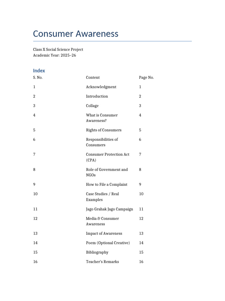 Consumer Awareness Project Class X | PDF | Consumer Protection