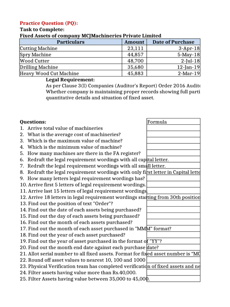 Basic Excel Questions For Practice | PDF