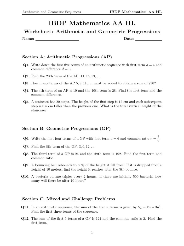 Sequences Worksheet Class X | PDF | Mathematics | Mathematical Analysis