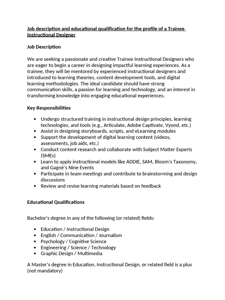 Job Description Content Trainee | PDF