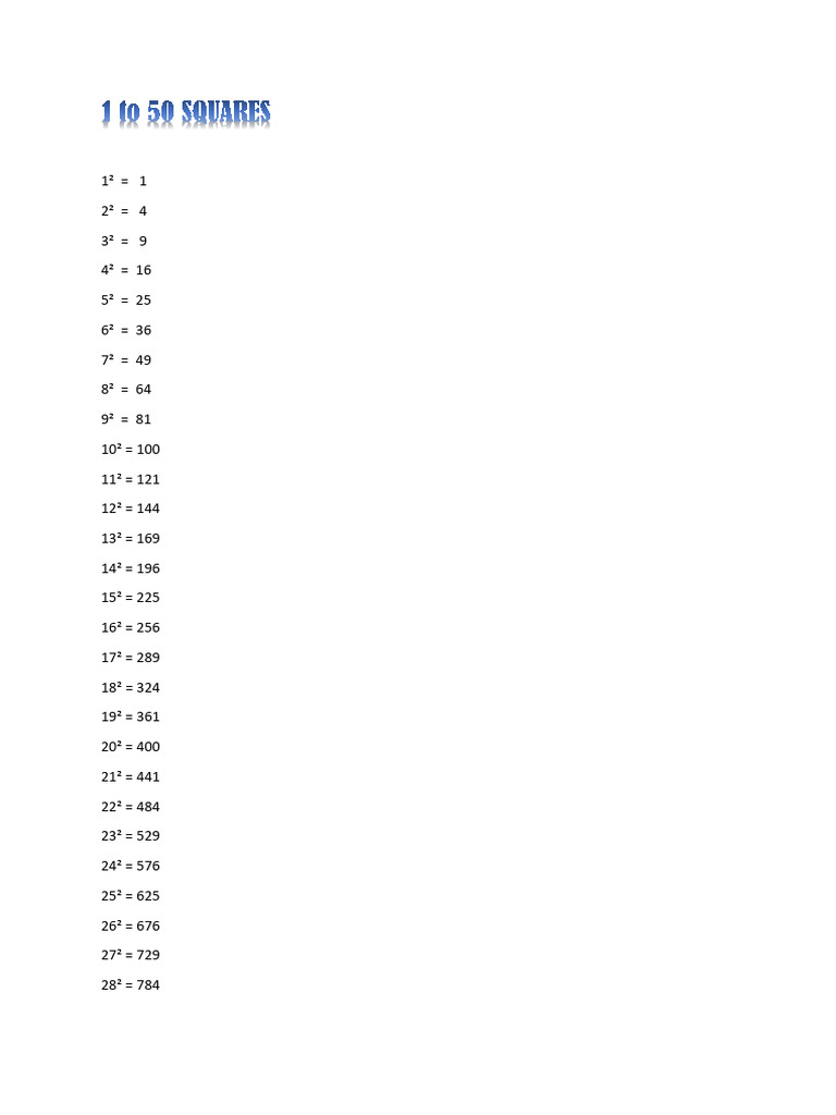 1 To 50 SQUARES | PDF