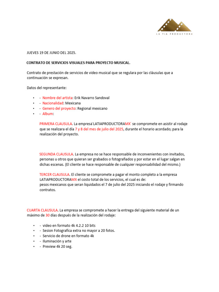 Contrato Erik Sandoval | PDF