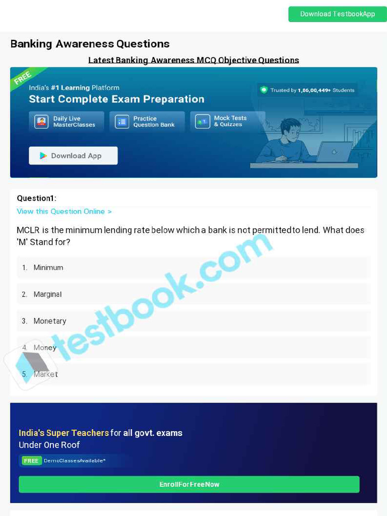 MCQ On Banking Awarenes | PDF