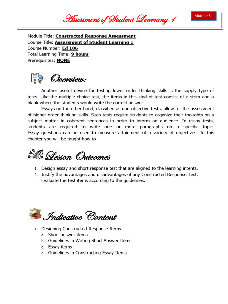C 4. Constructed Response Assessment | PDF | Educational Assessment ...