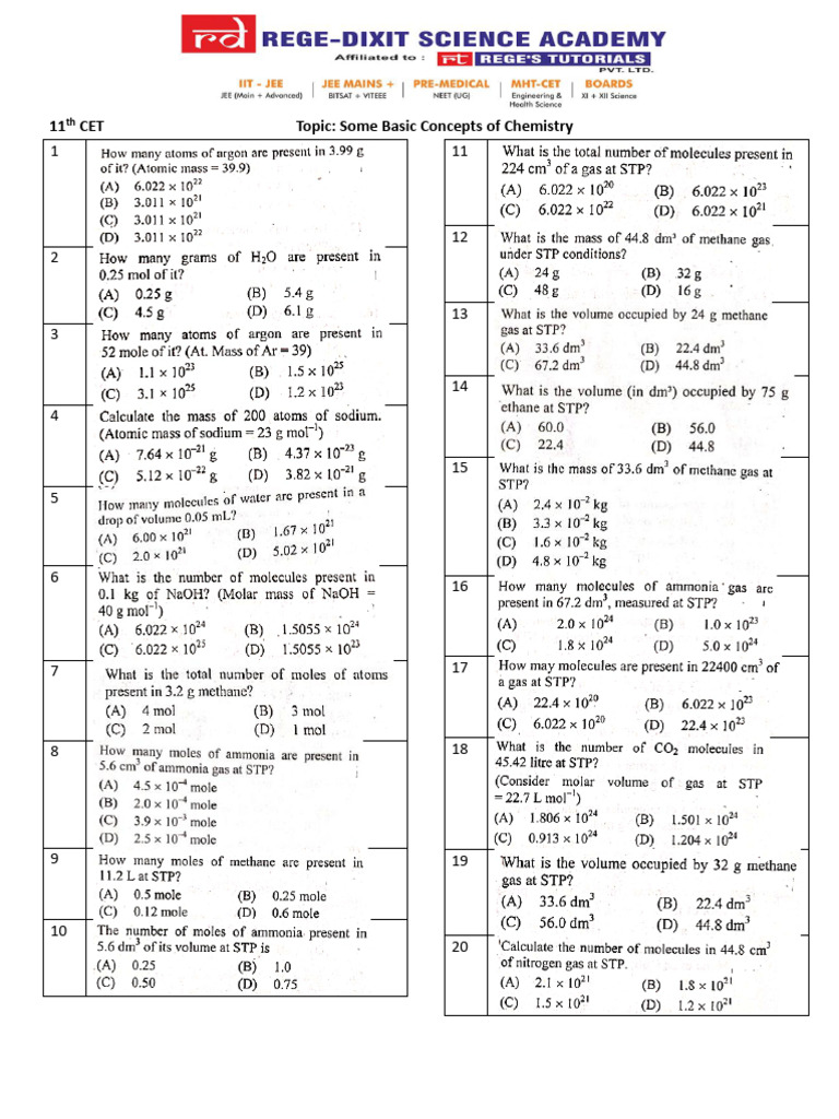 Some Basic Concepts MCQ 11th | PDF