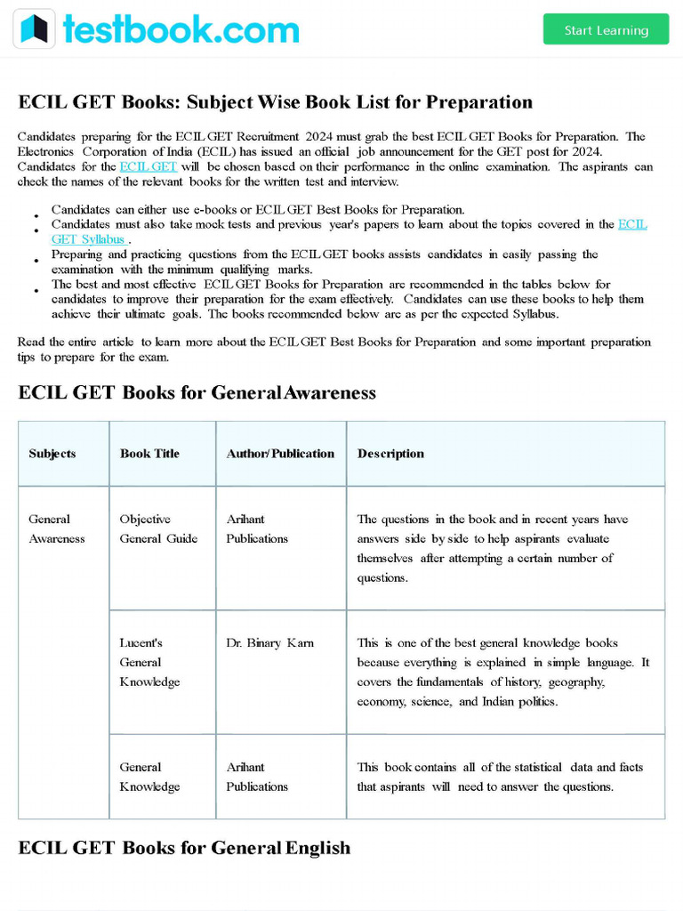 ECIL GET Books - Subject Wise Book List For Preparation | PDF