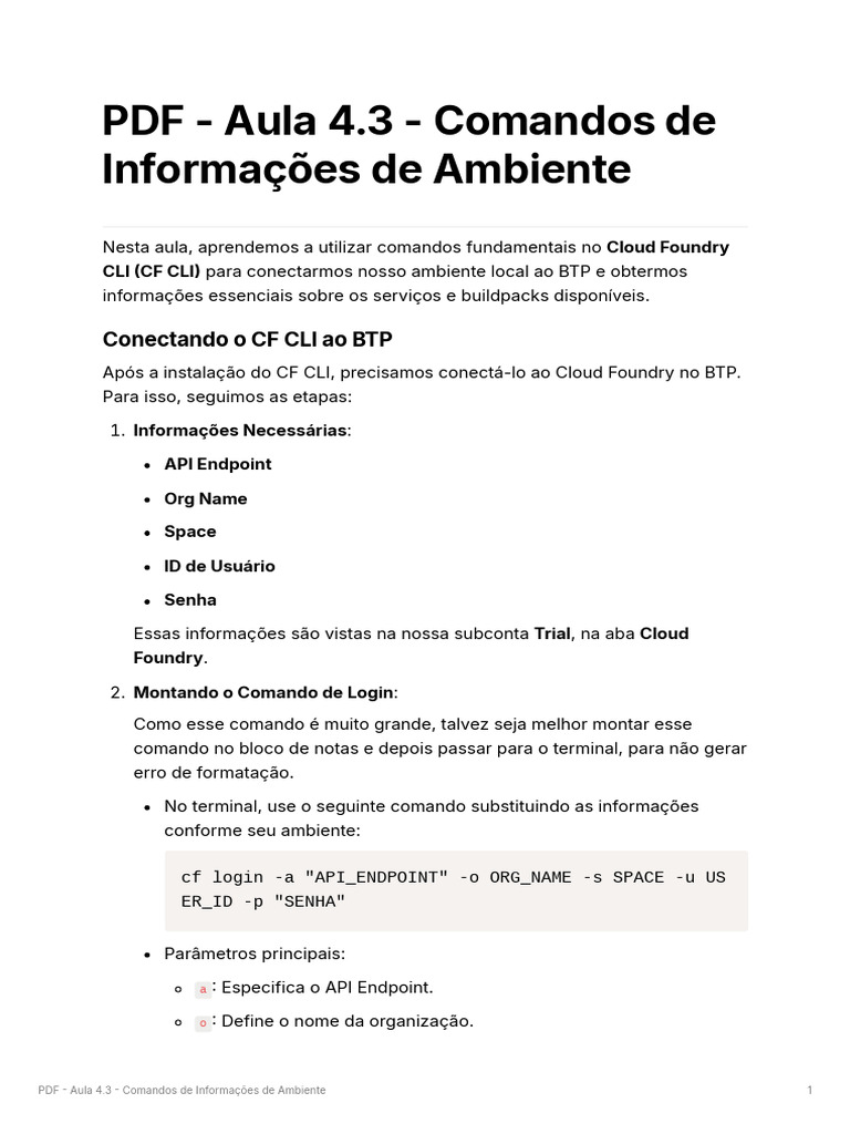 Comandos CF CLI no Cloud Foundry | PDF | Computação em nuvem | Python ...
