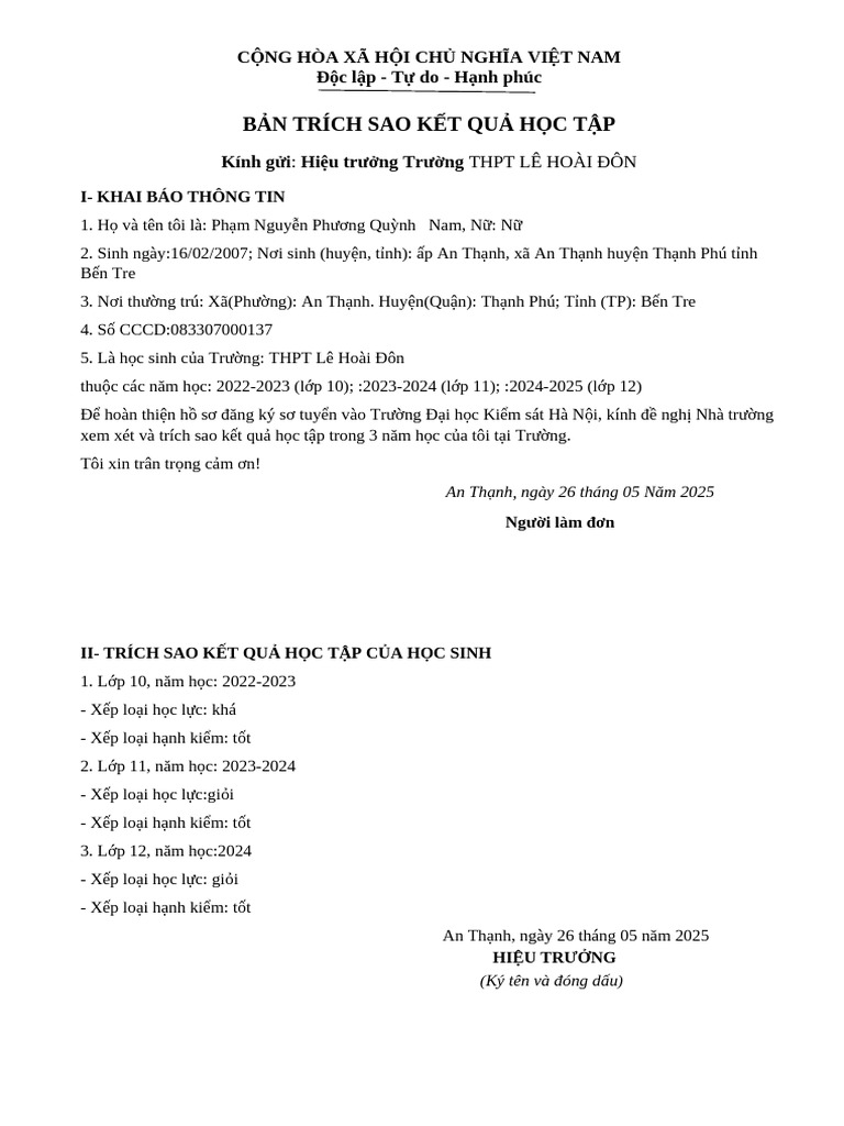 4.ban Trich Sao Ket Qua Hoc Tap | PDF