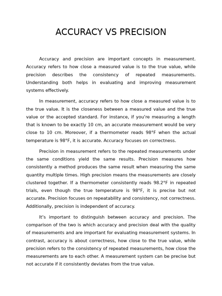 Accuracy vs Precision in Measurement | PDF | Accuracy And Precision ...