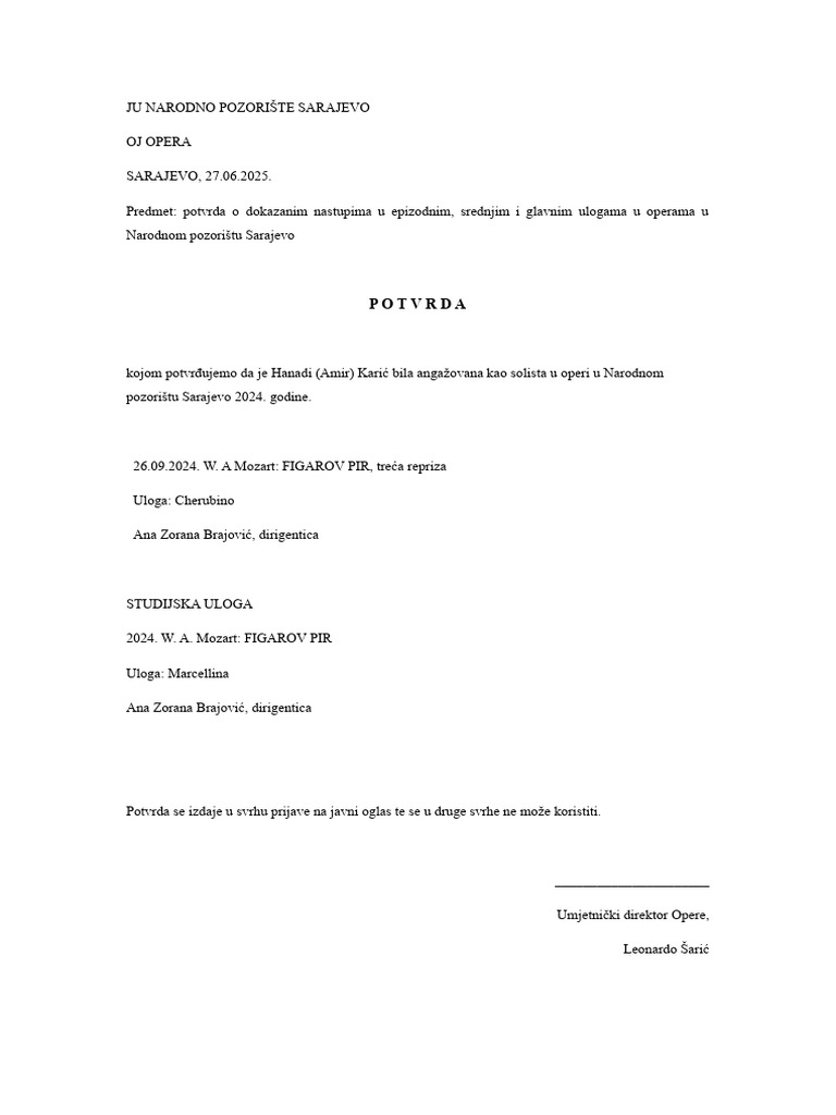 Potvrda o Radnom Iskustvu1 | PDF