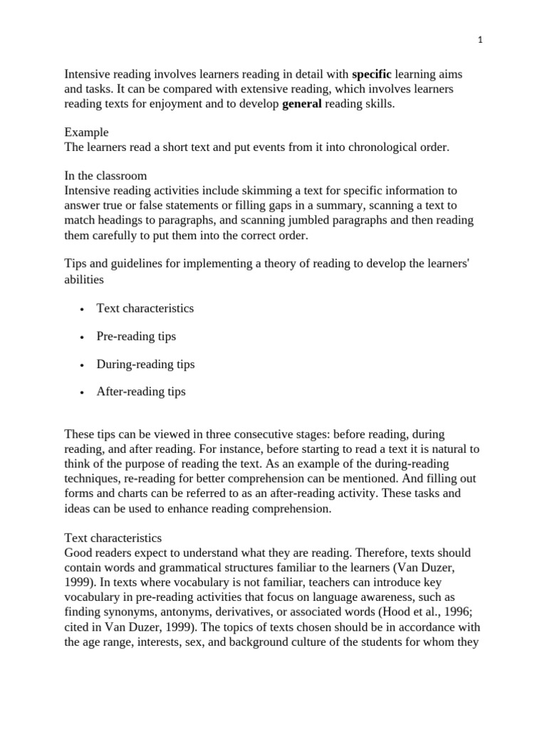 Intensive and Extensive Reading | PDF | Reading Comprehension | Learning