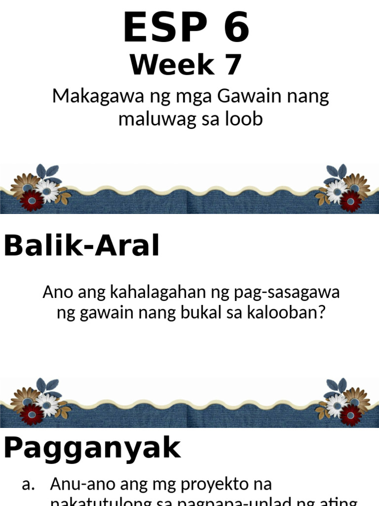 ESP 6 Week 7 Q1 Unang Araw | PDF