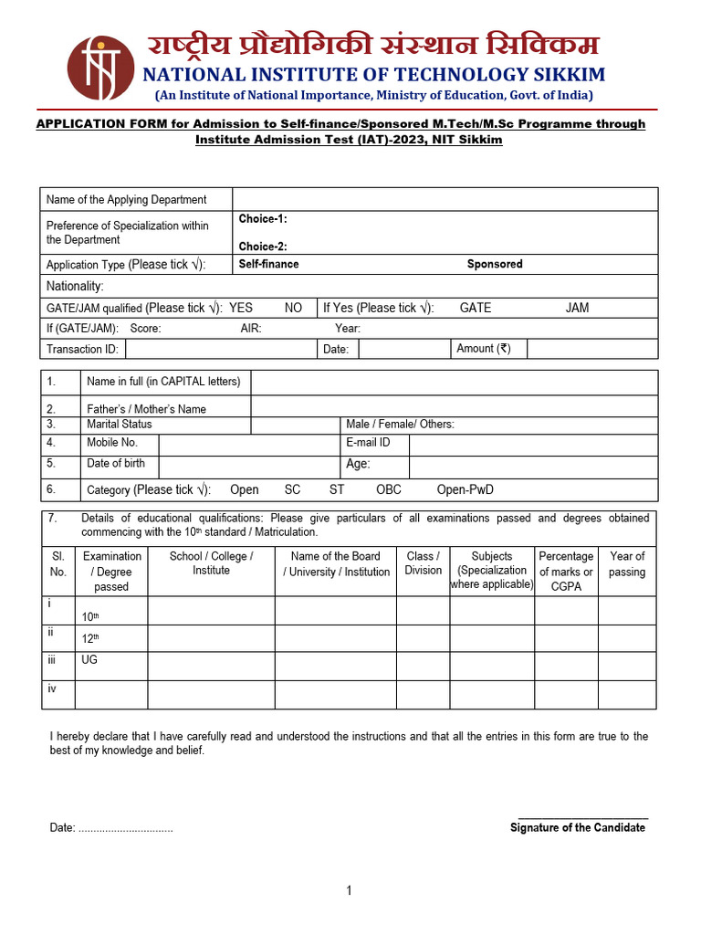 IAT - 2023 Application Form | PDF