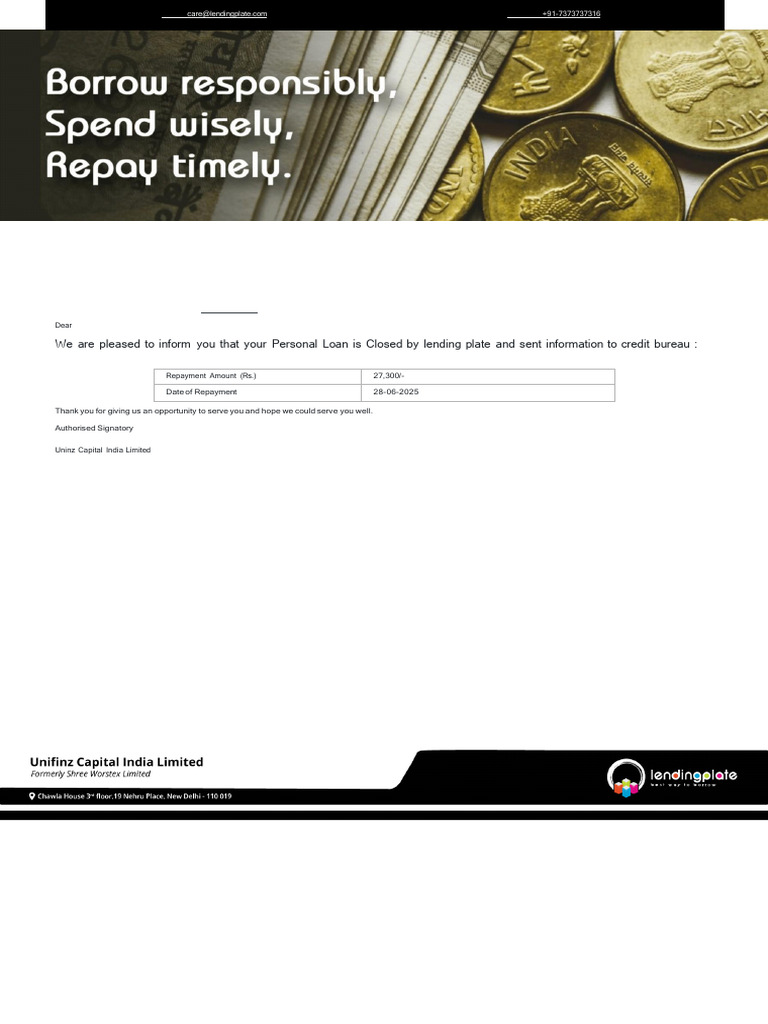 Personal Loan Closure Confirmation | PDF