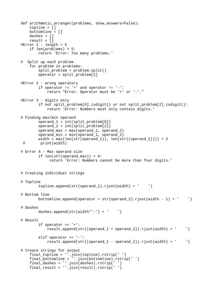 Build An Arithmetic Formatter Project | PDF