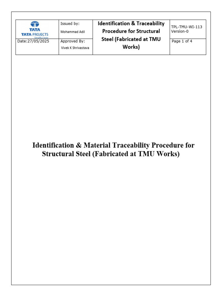 TPL-TMU-WI-113 Material Traceability Procedure | PDF | Rolling ...