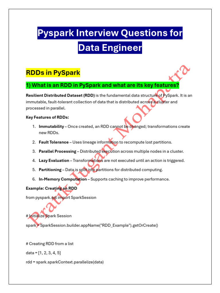 Pyspart Iq | PDF | Apache Spark | Cache (Computing)