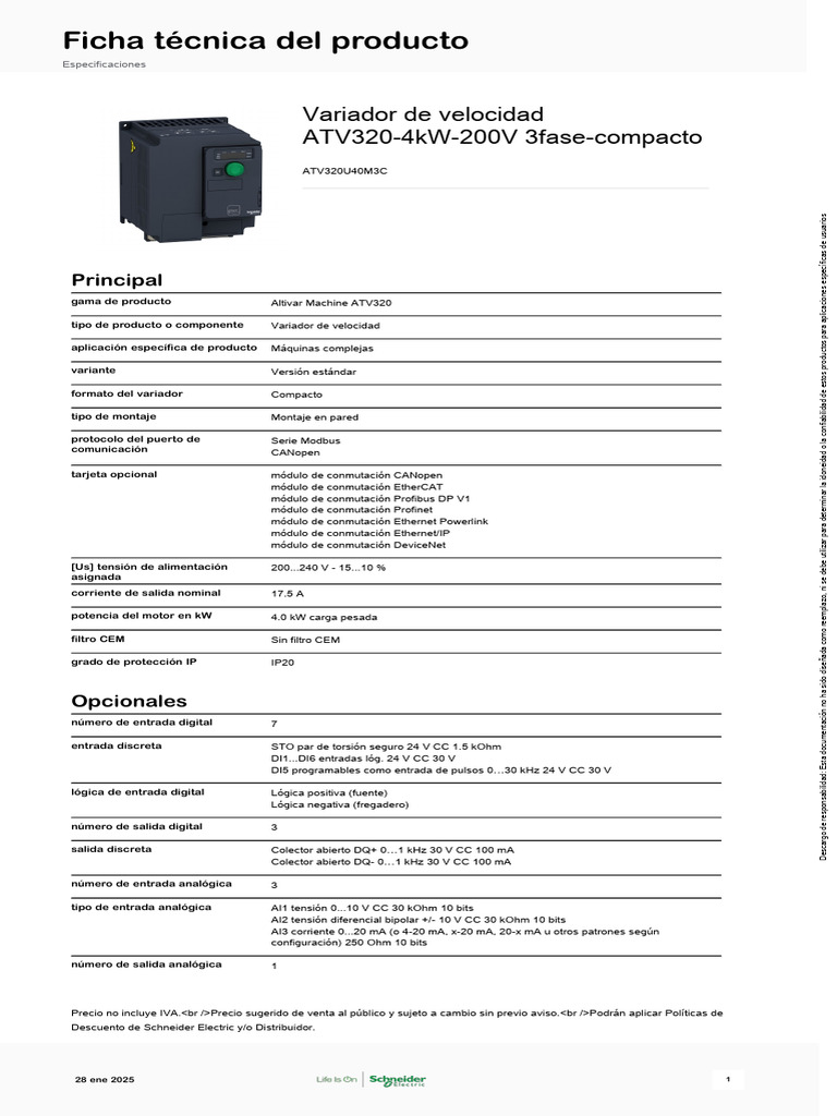 Schneider Electric - Altivar-Machine-320 - ATV320U40M3C | PDF | Relé ...