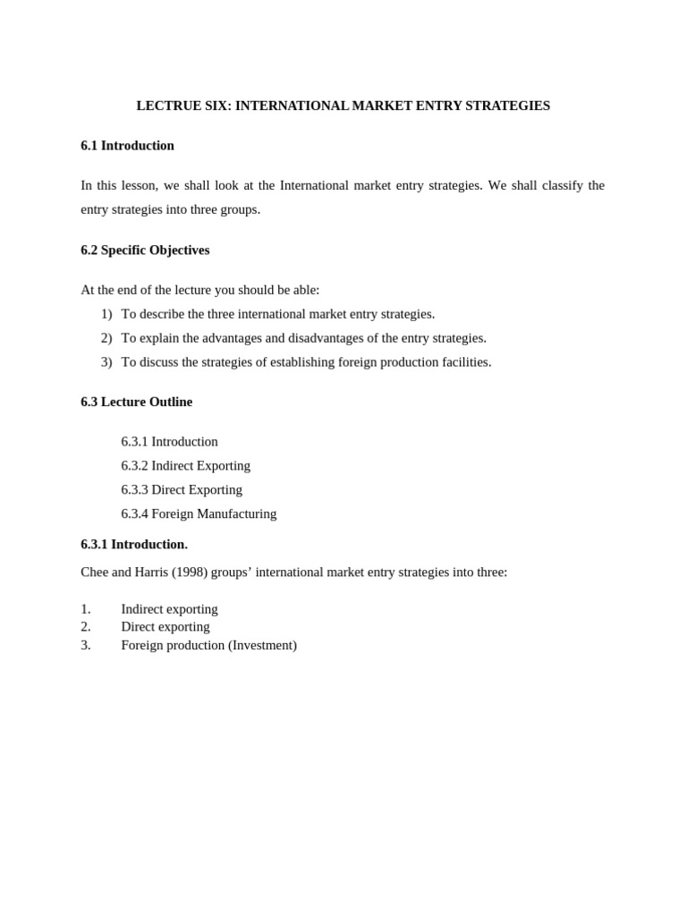 WK Six - Foreighn Market Entry Strategies. | PDF | Franchising | License