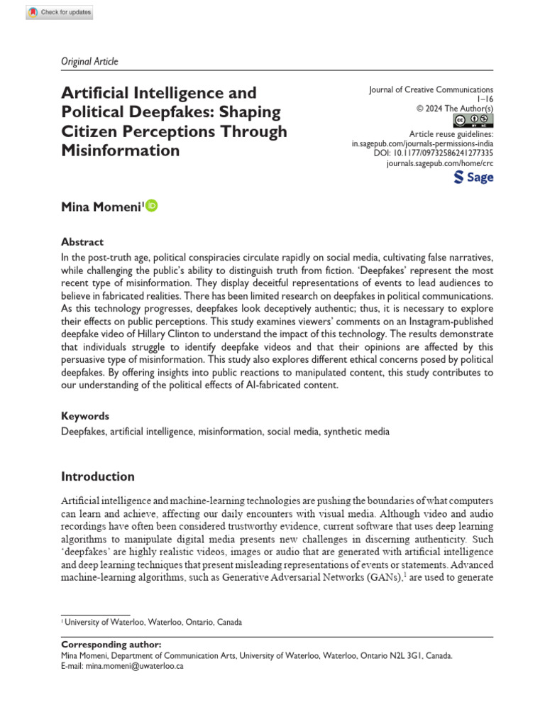 Artificial Intelligence and Political Deep Fakes Shaping Citizens ...