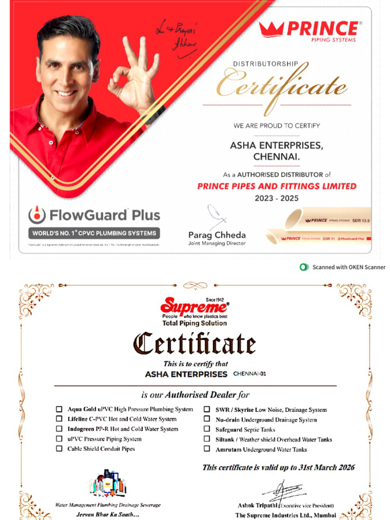 Asha Enterprises Updated Certificates | PDF