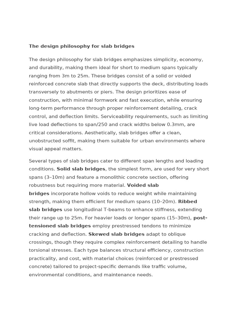 The Design Philosophy For Slab Bridges | PDF | Bridge | Concrete
