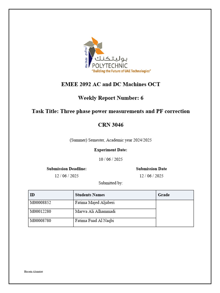 Task 6 Three Phase Power Measurments and PF Correction | PDF | Ac Power ...