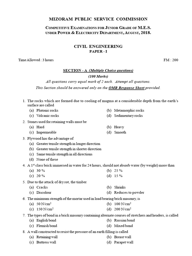 Civil Engineering Paper I Pe | PDF | Beam (Structure) | Buckling