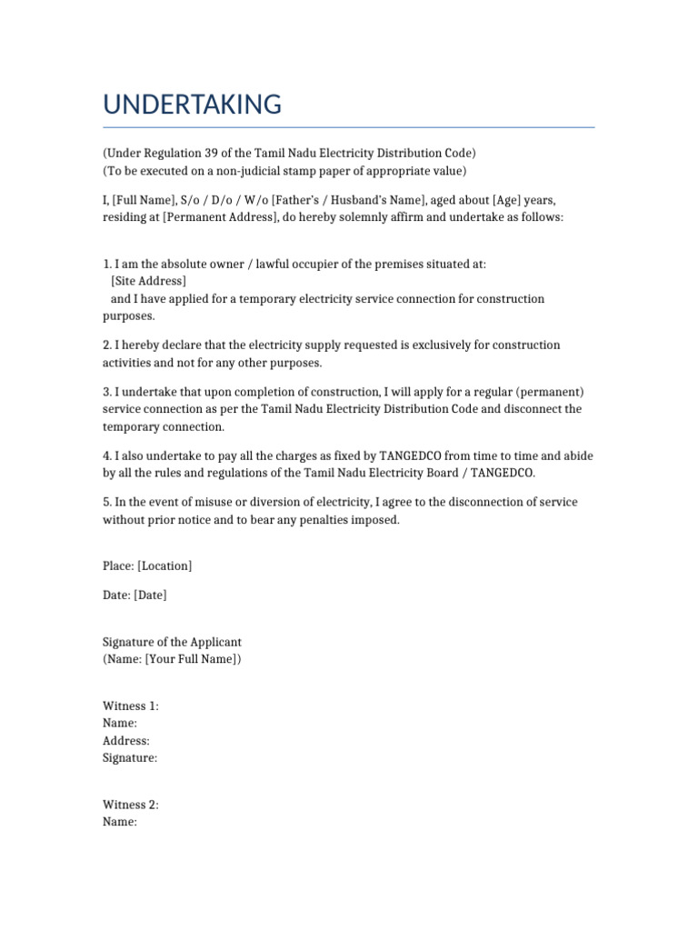 TNEB Undertaking Regulation 39 | PDF