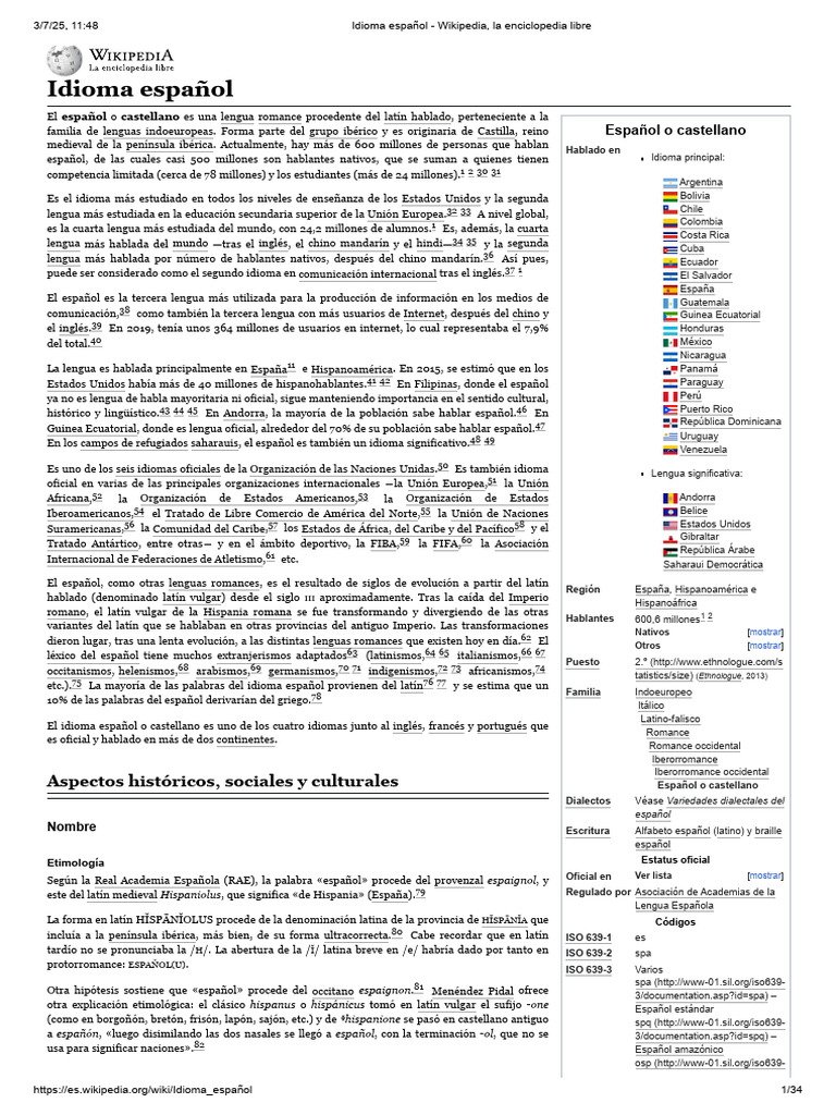 Idioma Español - Wikipedia, La Enciclopedia Libre | PDF | Lengua ...