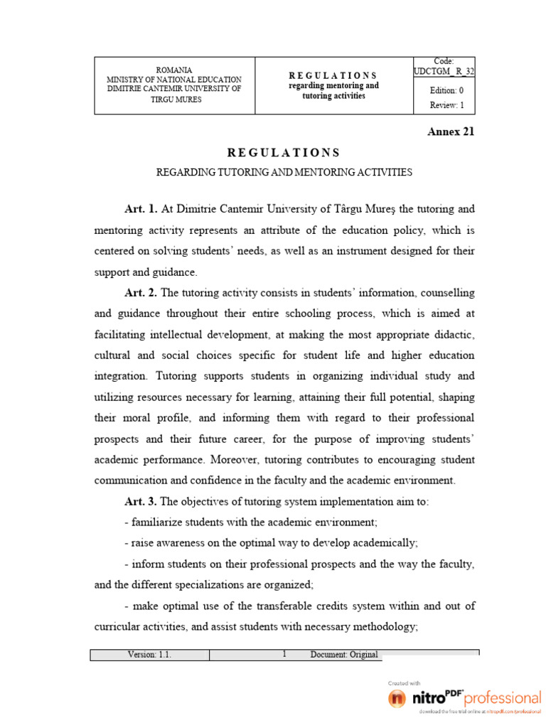 Annex 21 - Regulation Regarding Tutoring and Mentoring Activities | PDF ...