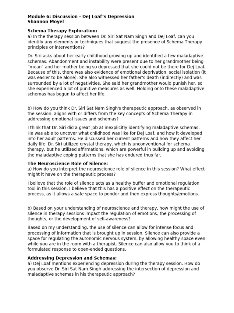 Dej Loaf Assignment | PDF | Schema (Psychology) | Psychotherapy