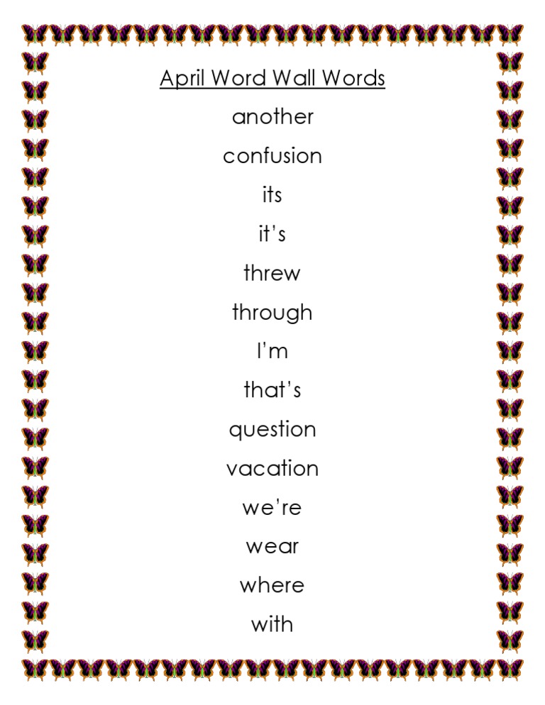 April Word Wall Words | PDF